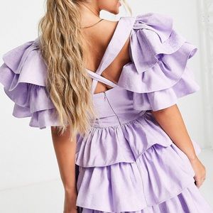 ASOS | Dresses | Lilac Ruffle Tiered Mini Dress Corset Puff Sleeve V ...